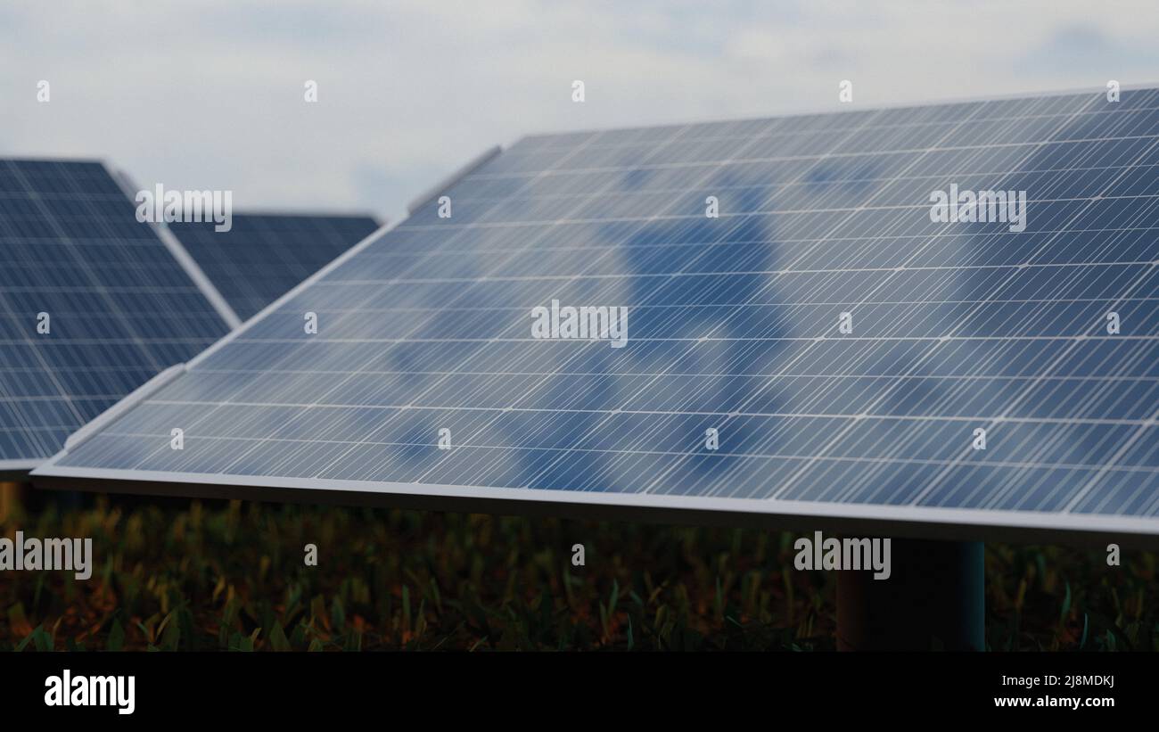 Solar panels close-up banner design background 3d Render Stock Photo ...