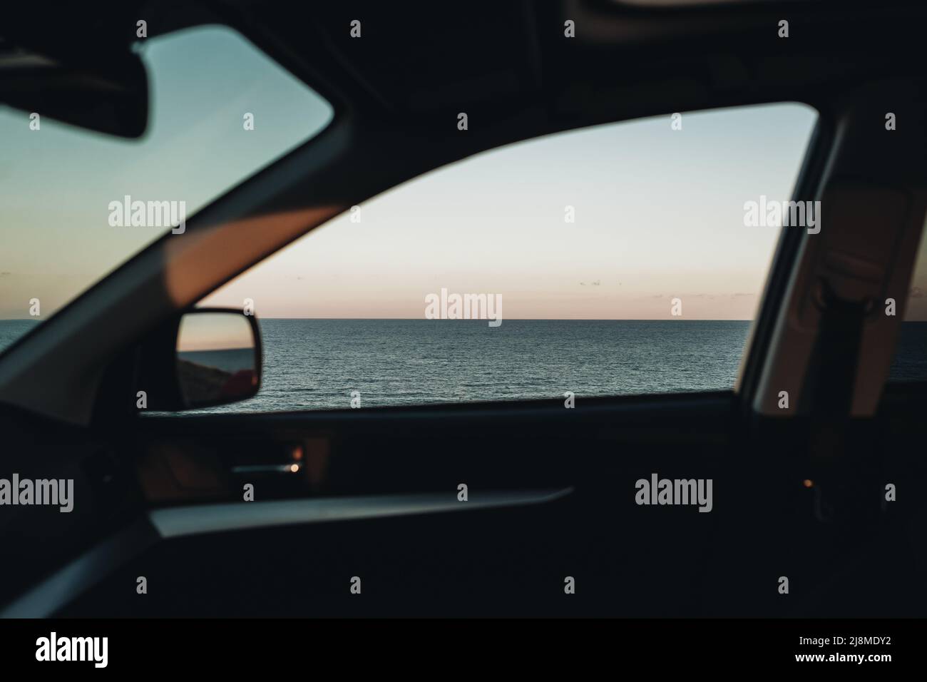 View Through Window of the Car on the Sea Landscape at Sunset Stock ...