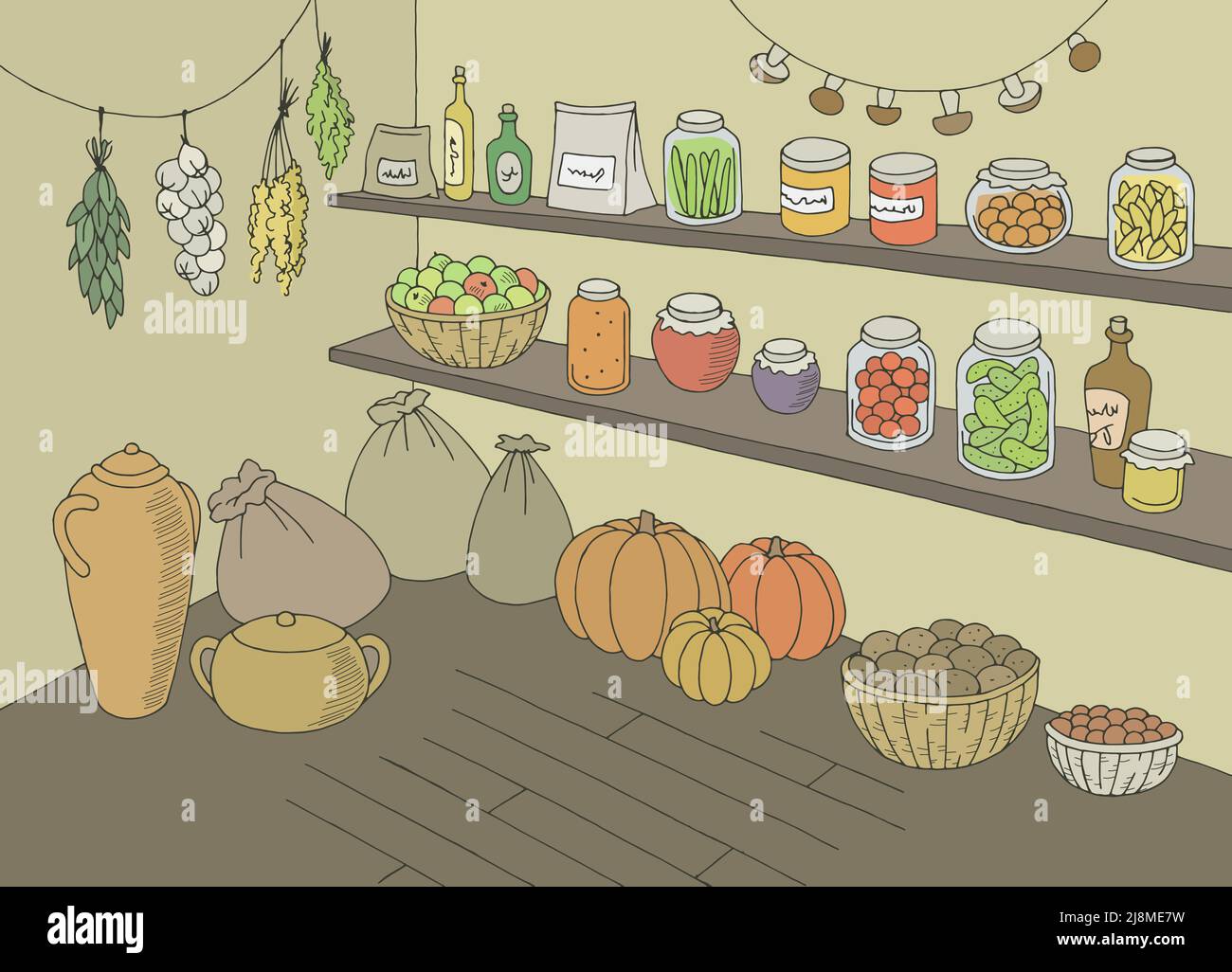 Pantry interior storage color graphic sketch illustration vector Stock ...