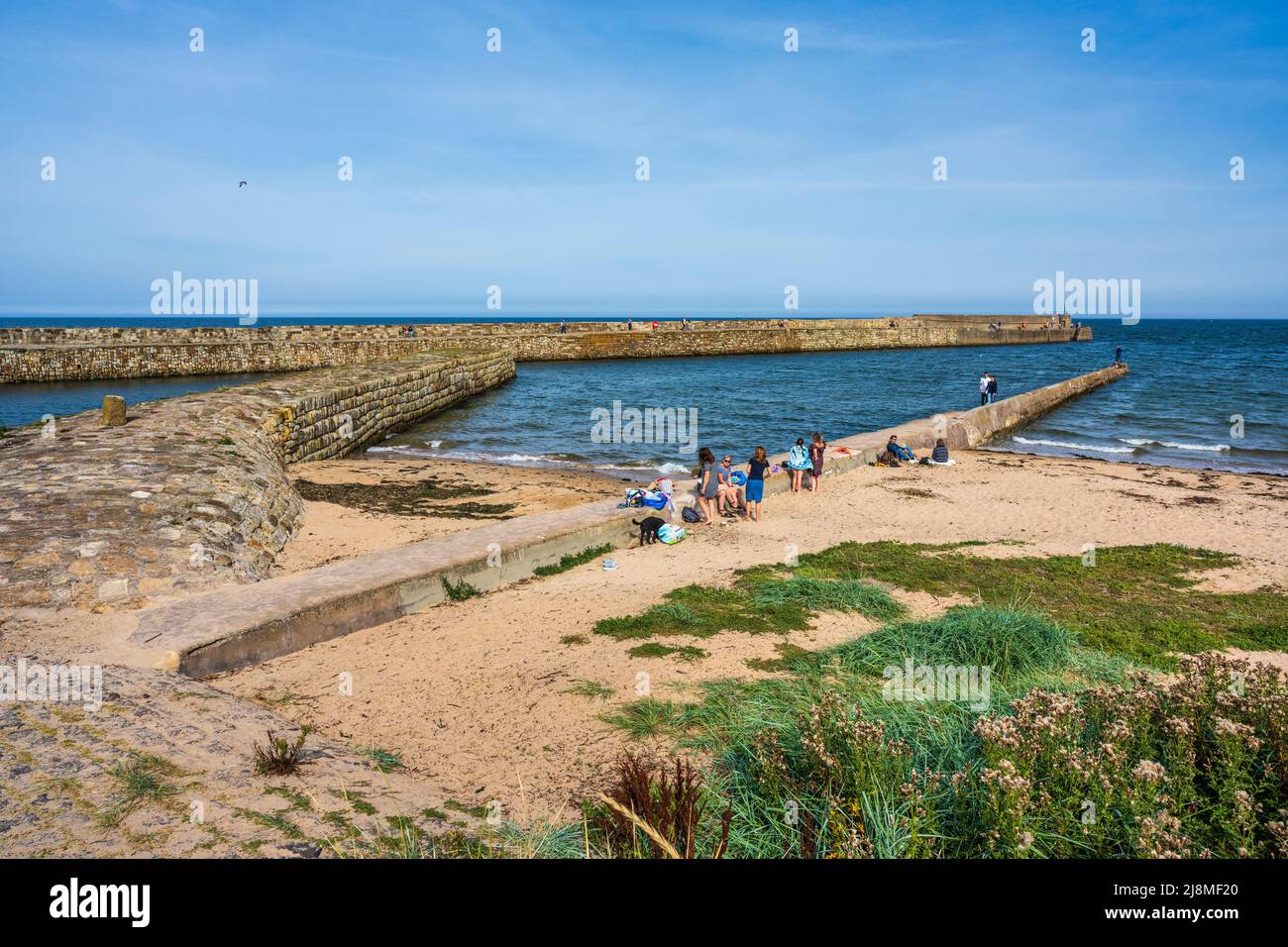 Sea wall and pier at St Andrews harbour in the Royal Burgh of St ...