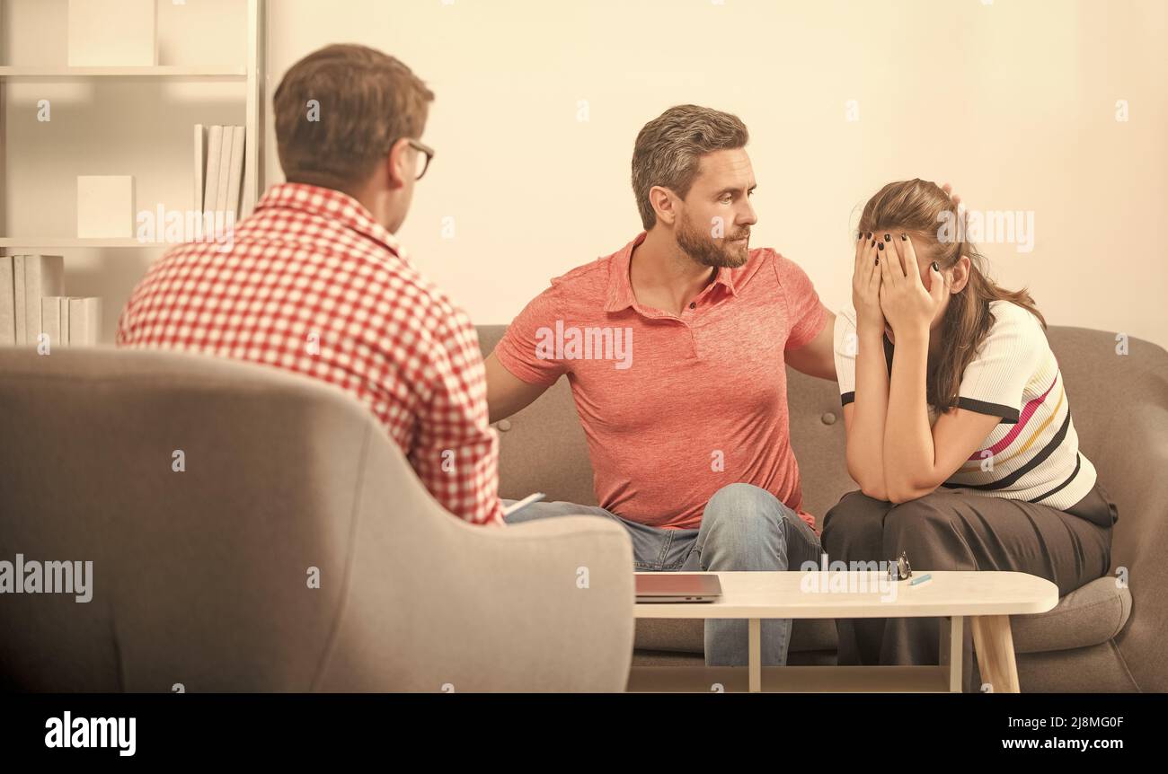 misunderstanding. angry couple at psychologist session. family therapy ...