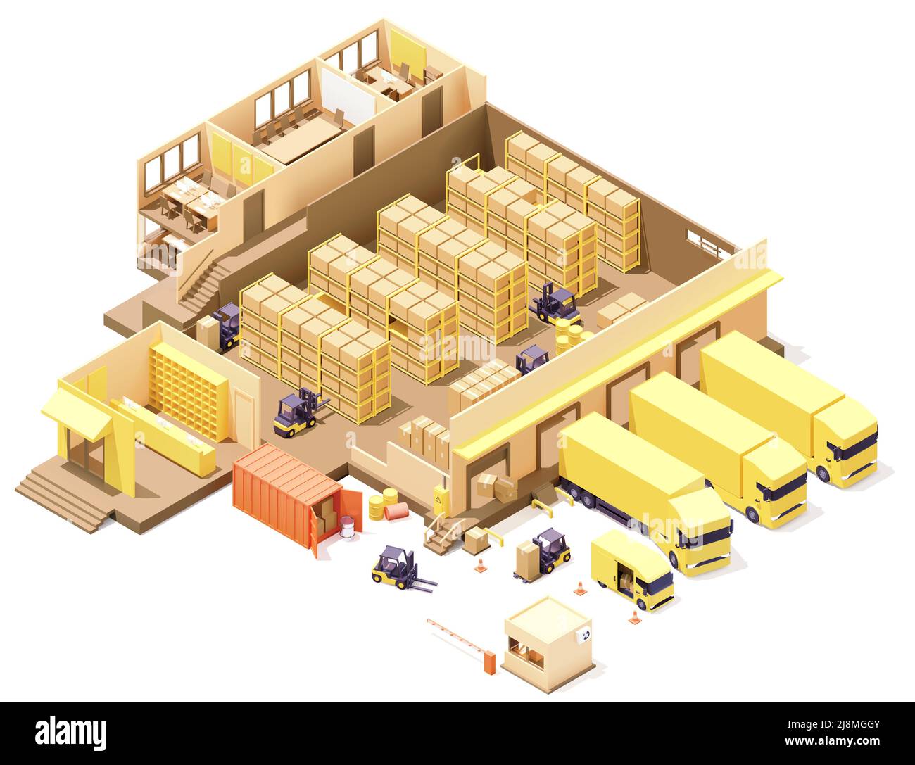 Vector isometric warehouse building cross-section. Warehouse racking ...