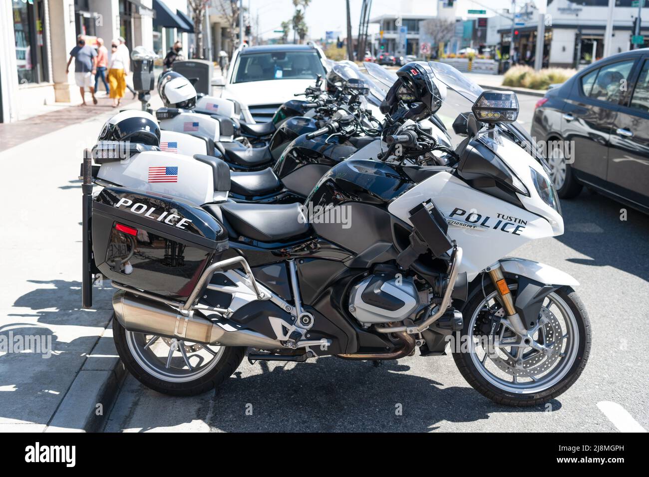 Long Beach, California USA - March 31, 2021: parked tustin police BMW R ...