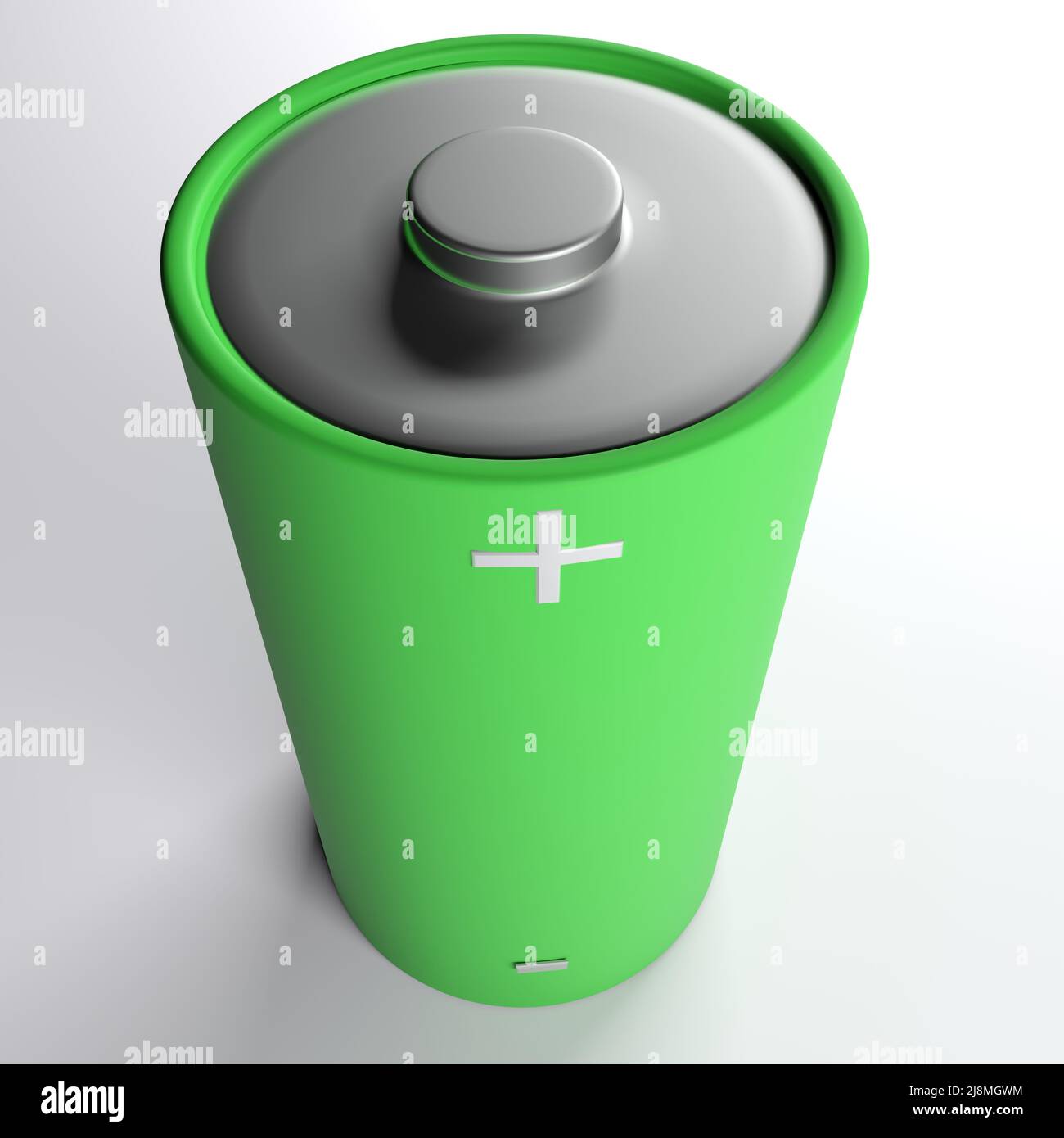 Green battery with plus and minus signs, isolated on white background ...