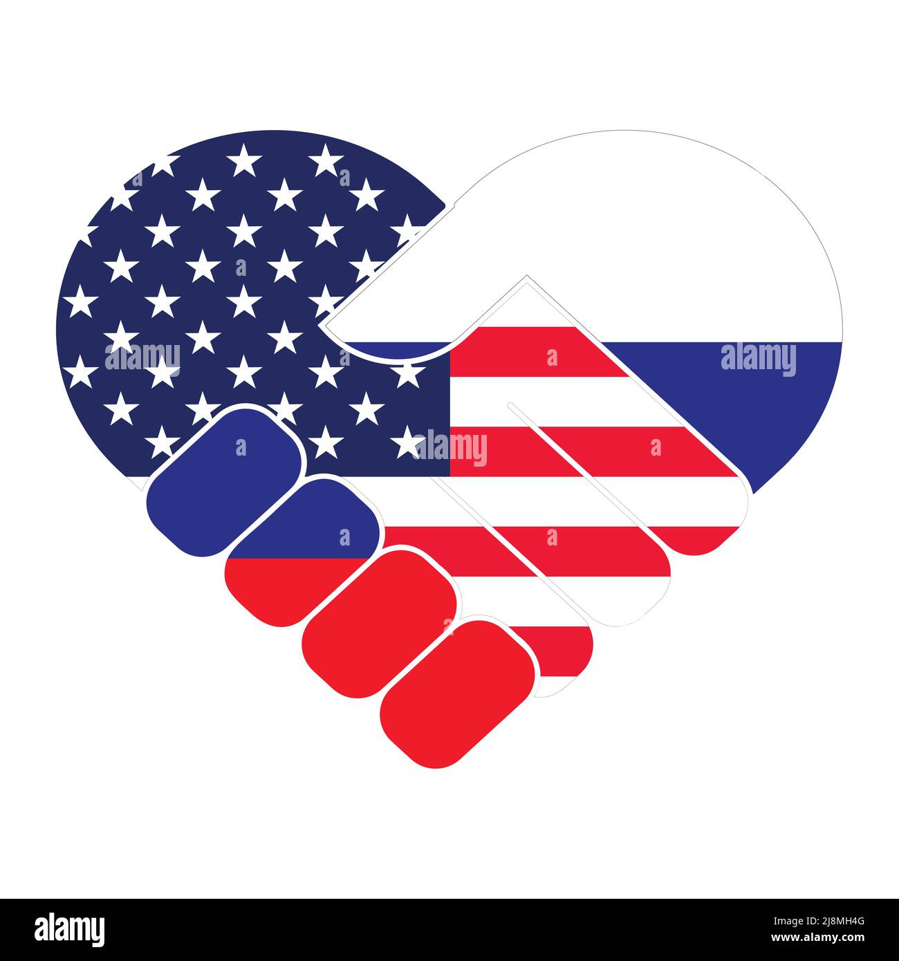 Handshake symbol in the colors of the national flags of Russia and USA ...