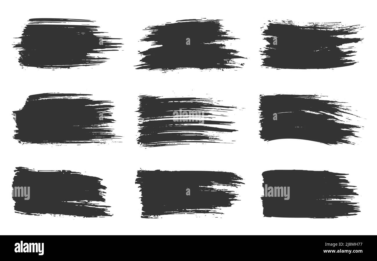 Wide ink smudge stain bristle rough brush black set. Dry texture ...