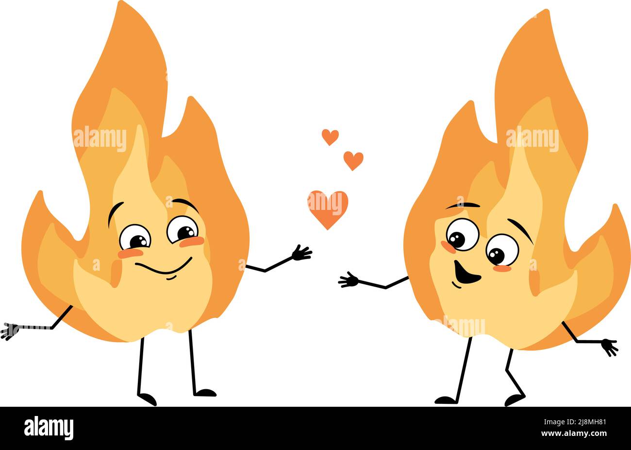 Cute flame character with love emotions, smile face, arms and legs ...