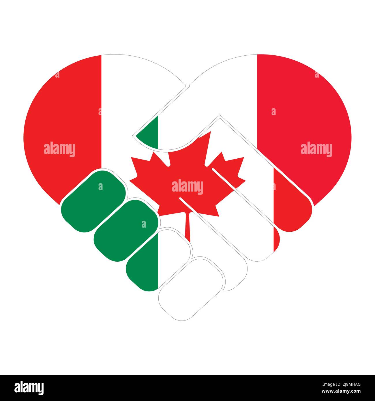 Handshake symbol in the colors of the national flags of Canada and ...