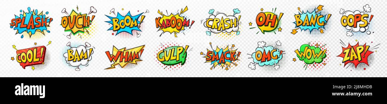 Vector set comic speech bubbles, book sound effects. Pop art messages ...