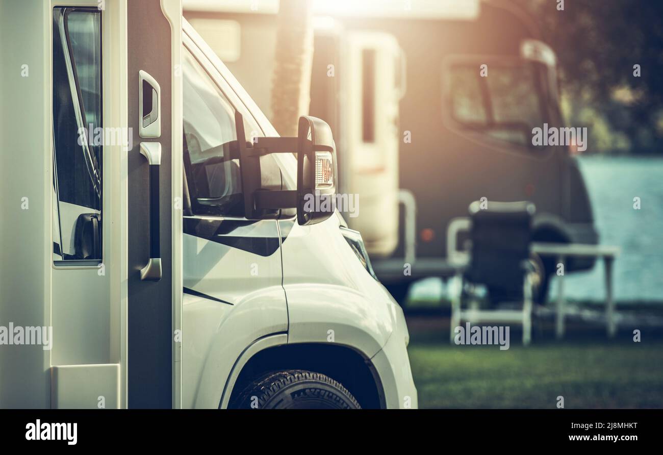 Motorhomes in a RV Park During High Vacation Season. Class C ...