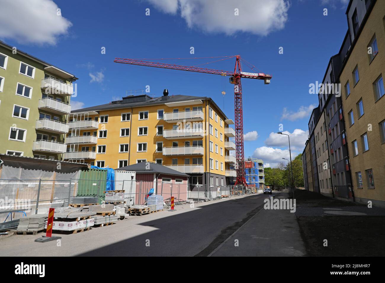 Construction site in a residential area, Uppsala, Sweden. Construction ...