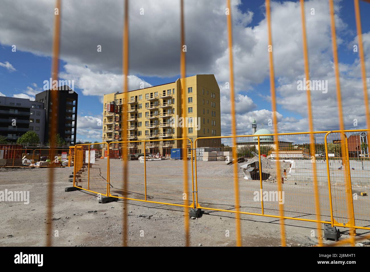 Construction site in a residential area, Uppsala, Sweden. Apartment ...