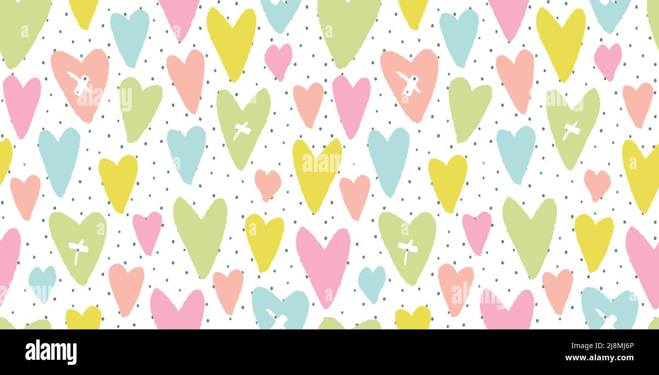 Cute hand drawn hearts seamless pattern, lovely romantic background ...