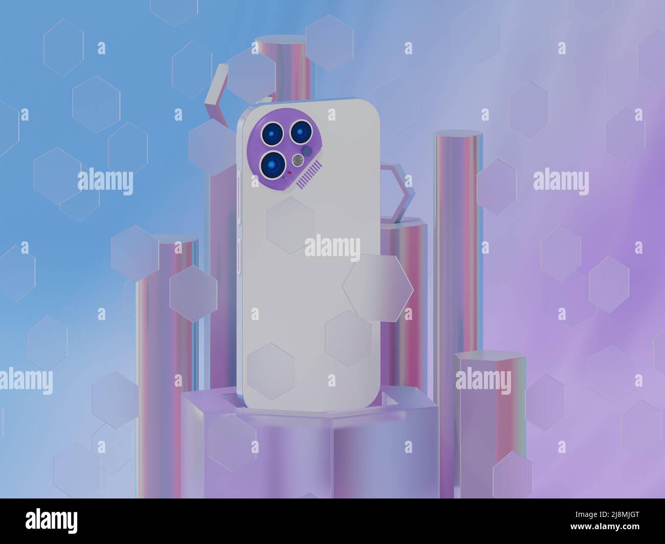 Modern smartphone on stand, creative background with pearl and ...