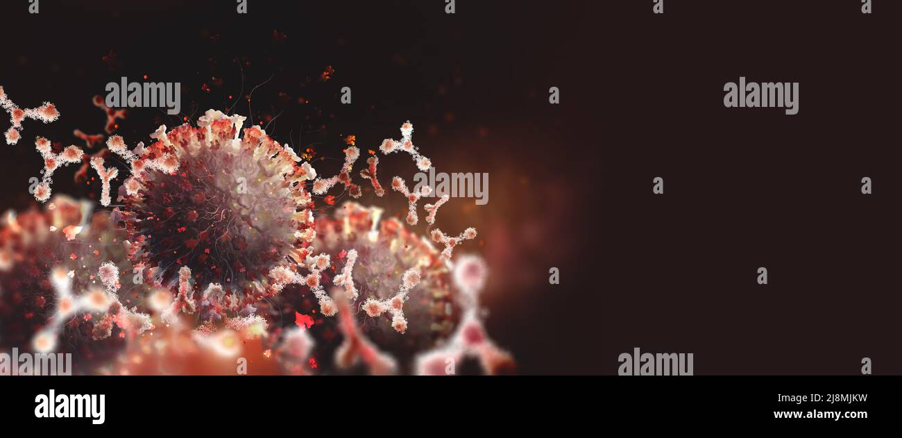 Virus under microscope. Antibodies and viral infection. Immune defense ...