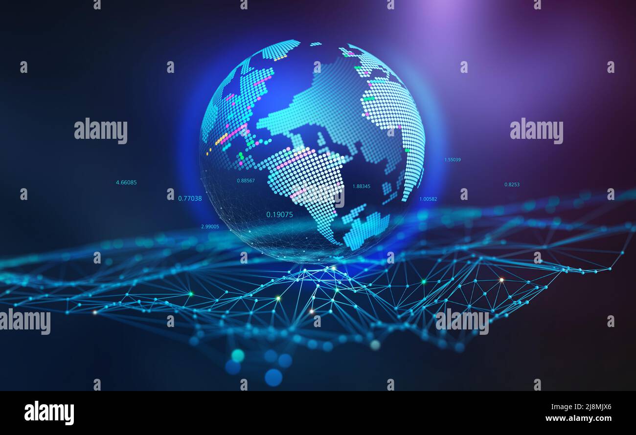 Global wireless network. Blockchain technology in digital future ...