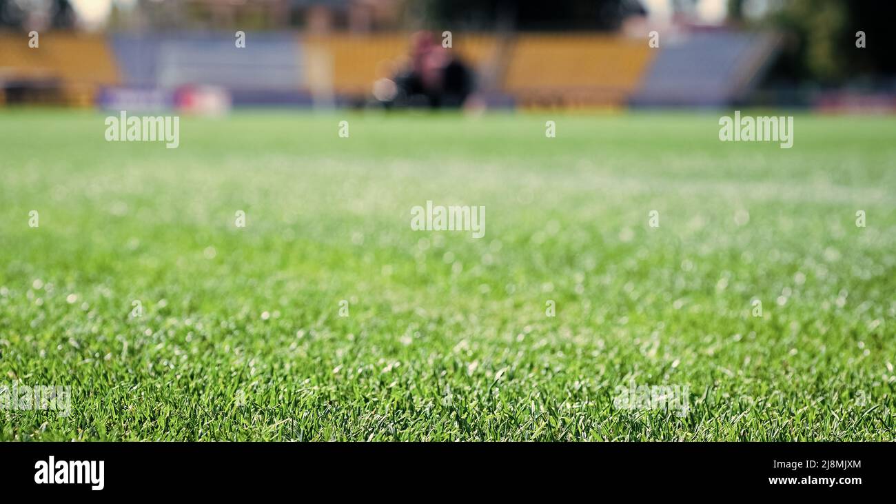 green grass on outdoor football field, selective focus, football Stock ...