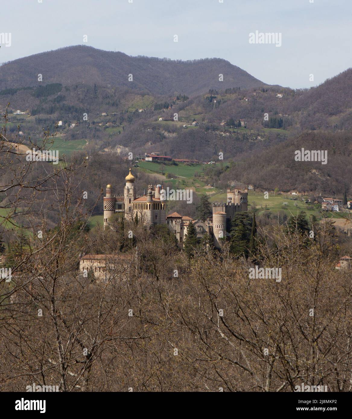The eclectic caste Rocchetta Mattei in Savignano, Italy. The complex ...