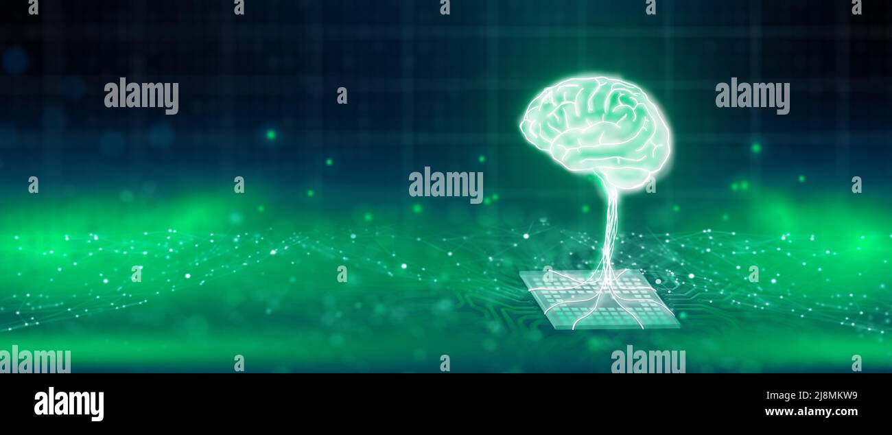 Ai chipset with human brain on computer circuit board. Artificial ...