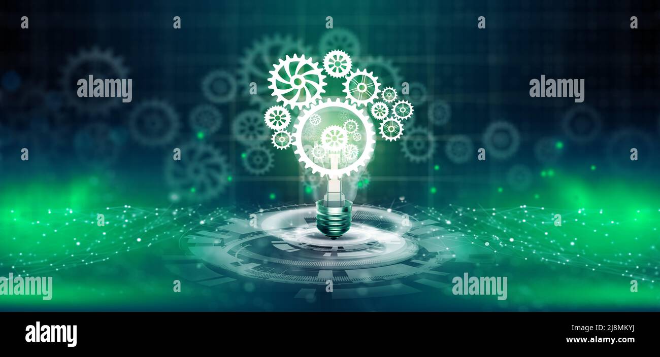 Light bulb with cog inside. Business idea bulb gear mechanism icon ...