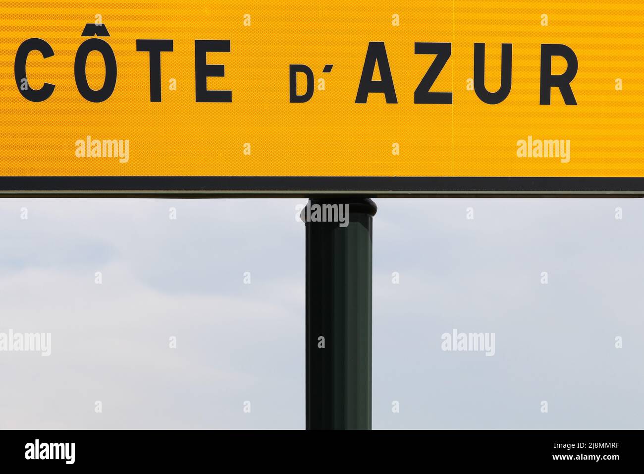 French rivera called Cote d'Azur in French language road sign direction ...