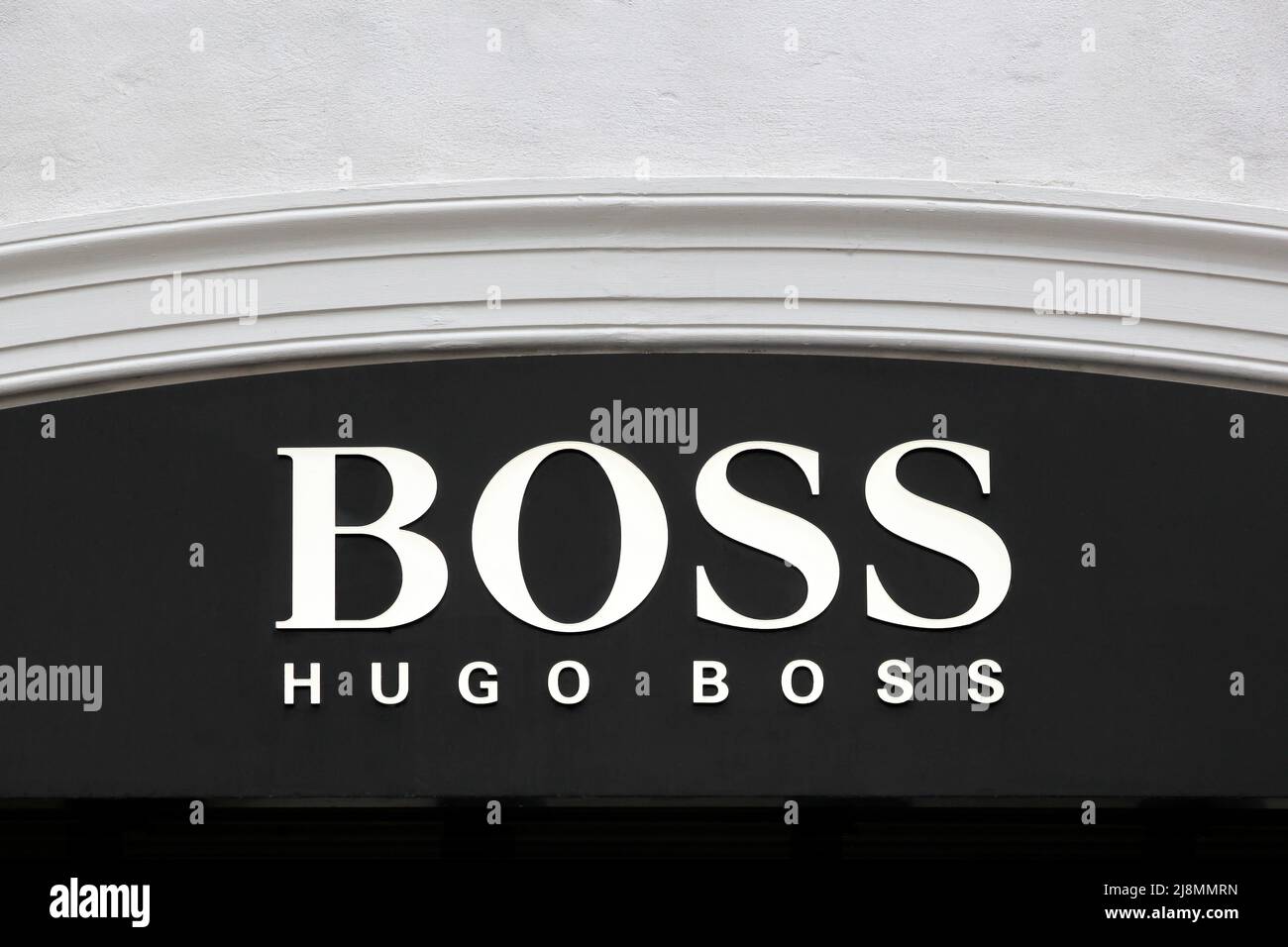 Copenhagen, Denmark - October 14, 2021: Hugo Boss sign on a store. Hugo ...