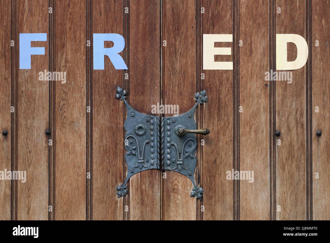Peace in Ukraine symbol called fred in Danish language on a door of a ...