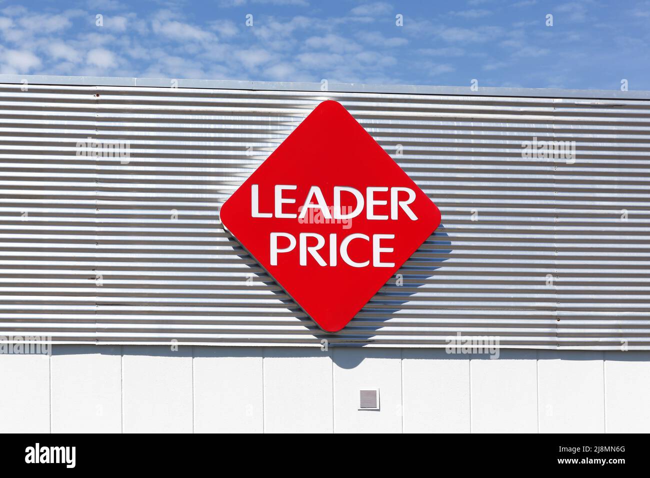 Villefranche, France - June 11, 2017: Leader Price logo on a wall ...