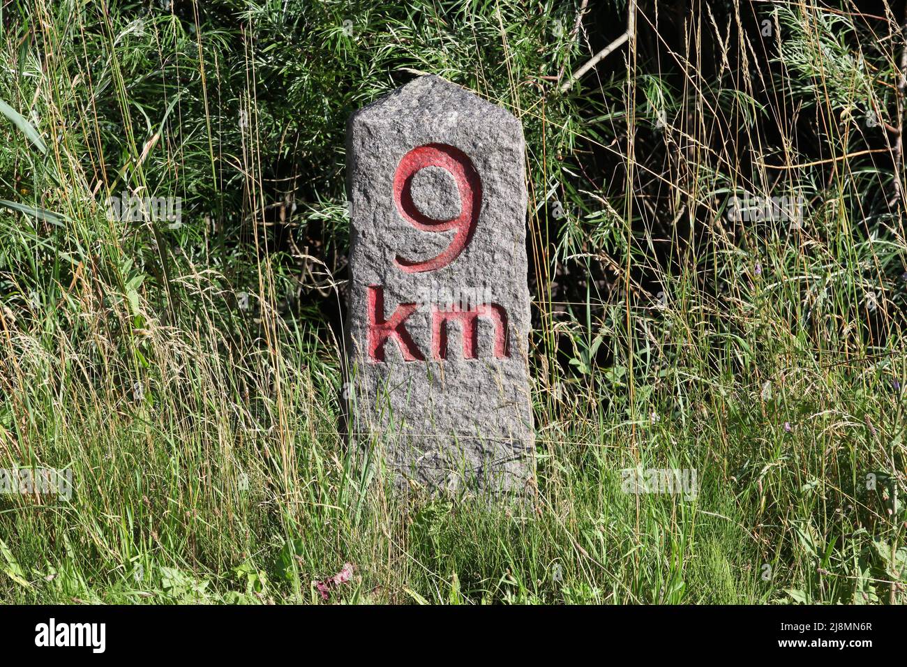 Milestone 9 kilometers in Samso island, Denmark Stock Photo - Alamy