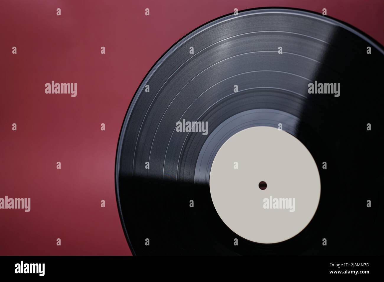 Classic vinyl record close-up on a red burgundy background, outdated ...