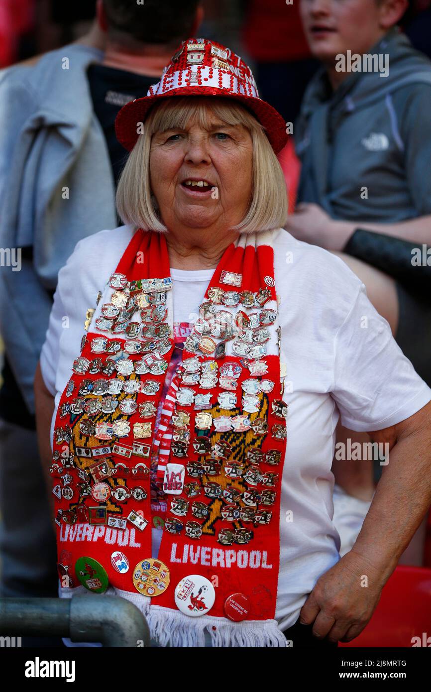 LONDON, ENGLAND - MAY 14: Liverpool Fan with Football Badges on scarf ...