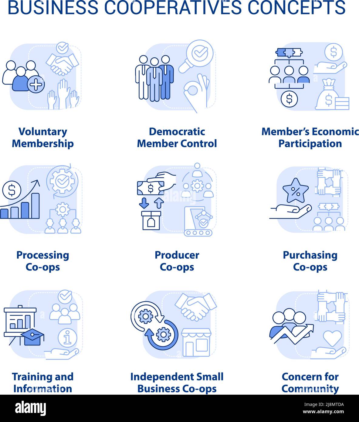 Business cooperatives light blue concept icons set Stock Vector Image ...