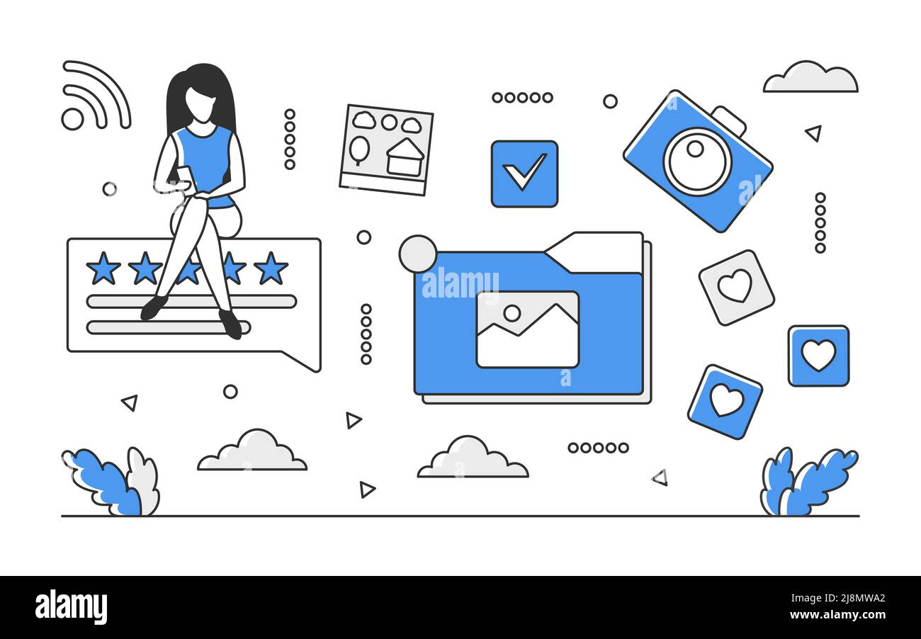 Blogger posting and sharing photos. Vlogging and creating engaging ...