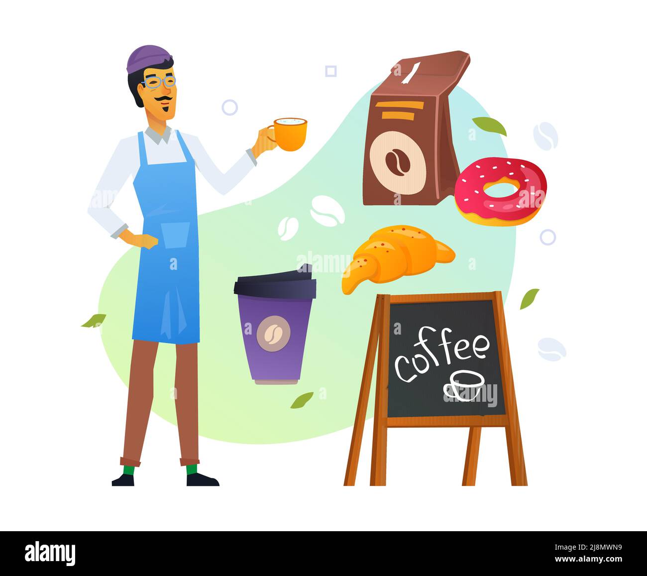 Happy coffee shop owner - modern colored vector poster Stock Vector ...