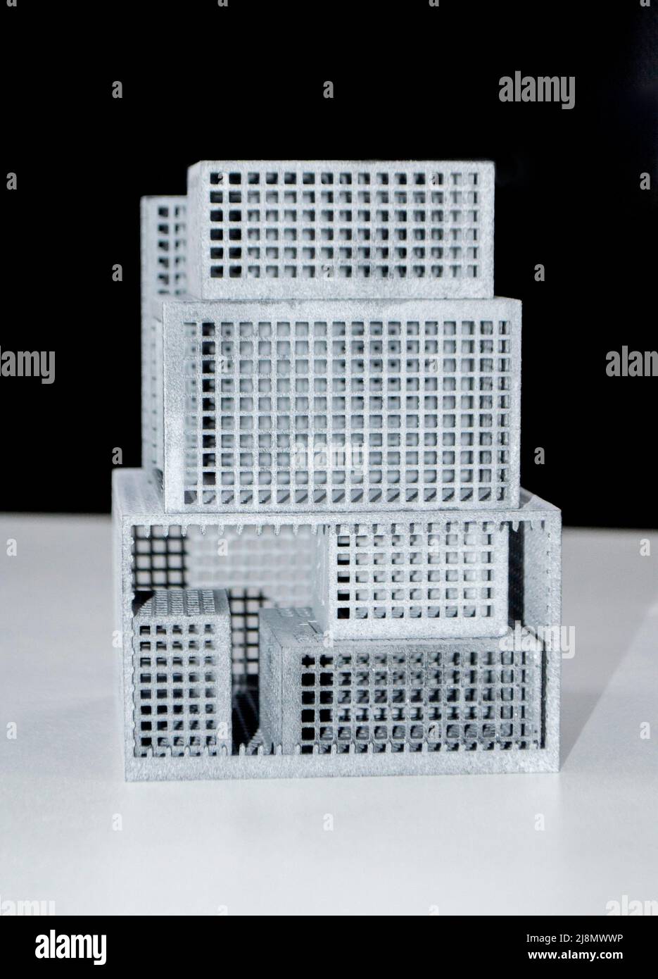 Models printed on 3D printer. Gray plastic objects printed on 3D ...