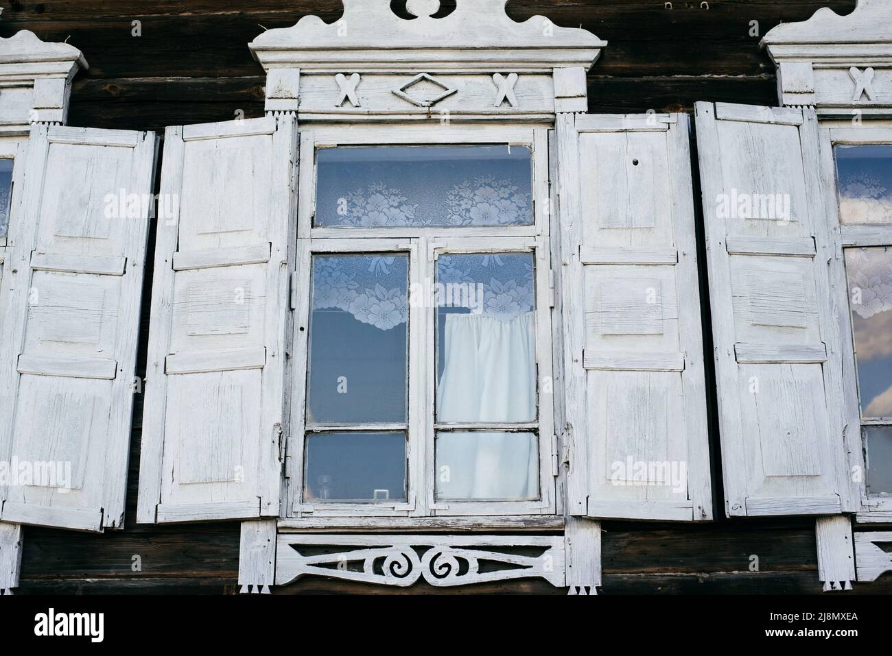 white wooden vintage window with shutters Stock Photo - Alamy