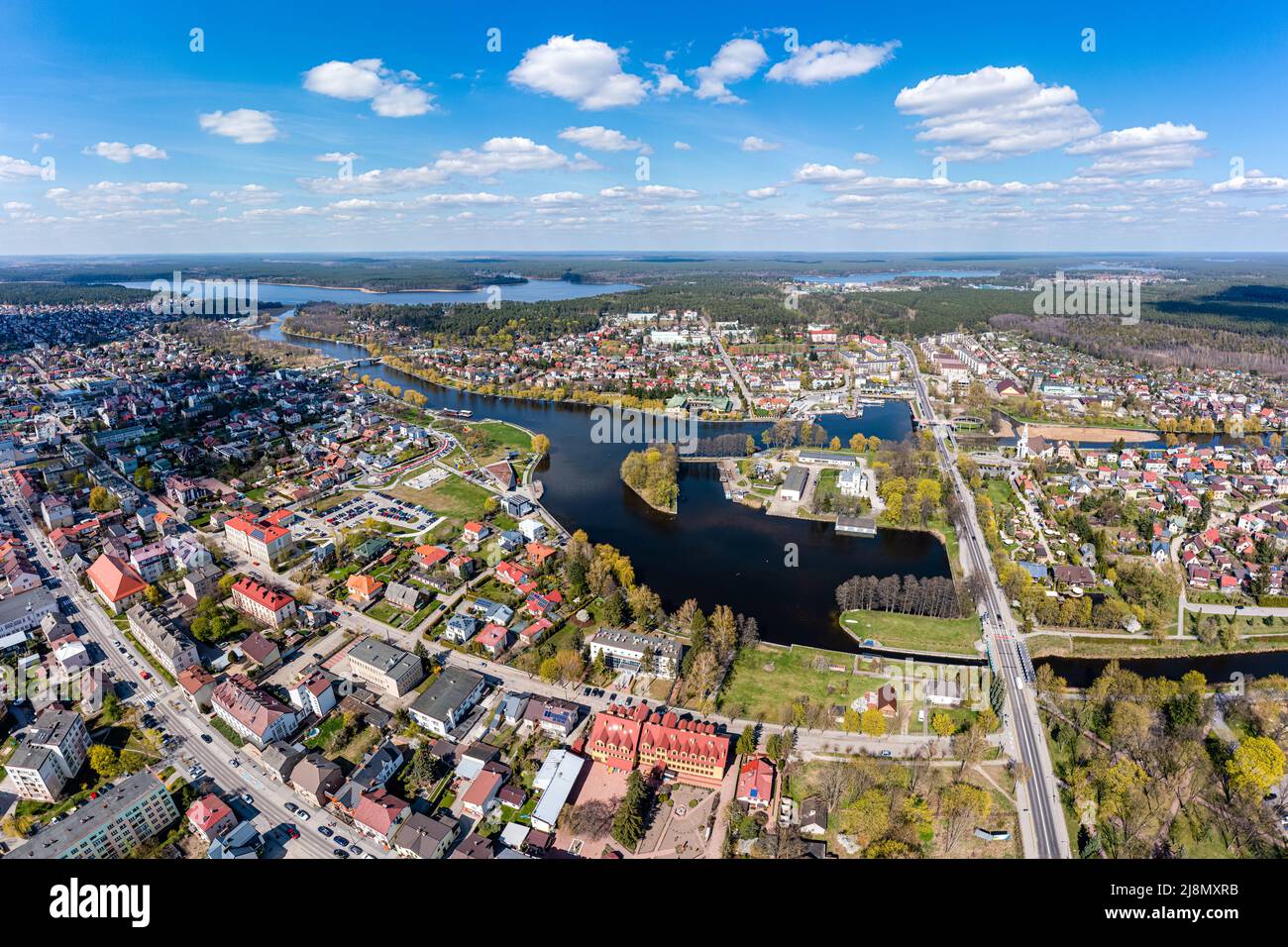 Augustow city by Netta river and Necko lake aerial landscape Stock ...