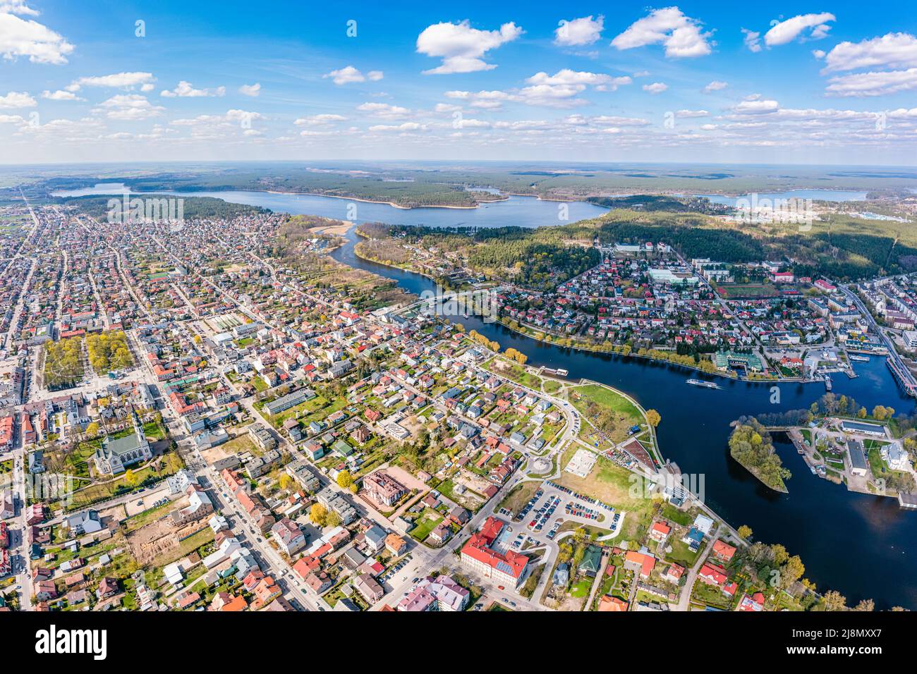 Augustow city by Netta river and Necko lake aerial landscape Stock ...
