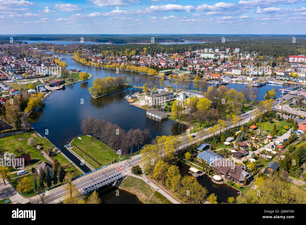 Augustow city by Netta river and Necko lake aerial landscape Stock ...