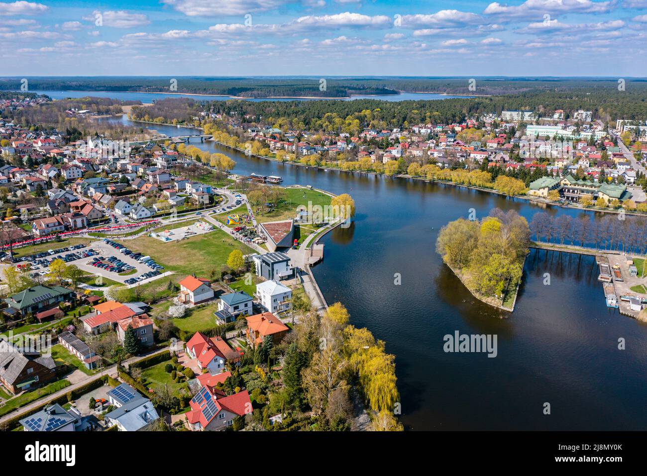 Augustow city by Netta river and Necko lake aerial landscape Stock ...