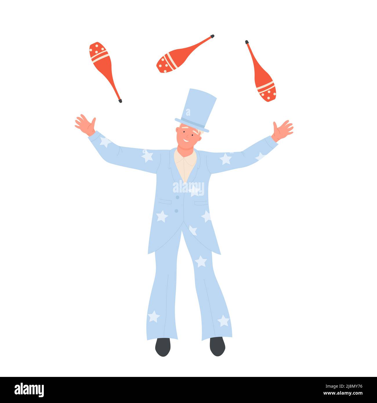 Circus artist juggling maces. Amusement arena juggler show, magician ...