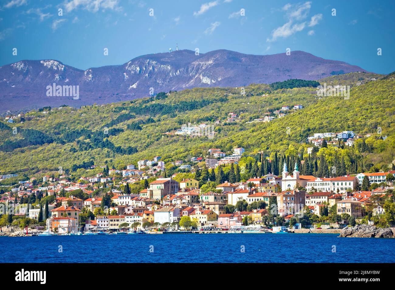 Town of Volosko seafront view, Opatija riviera of Croatia Stock Photo ...
