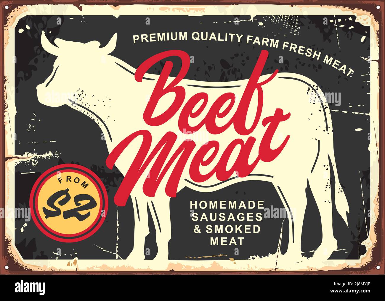 Beef meat vintage butcher sign post with cow silhouette and creative ...