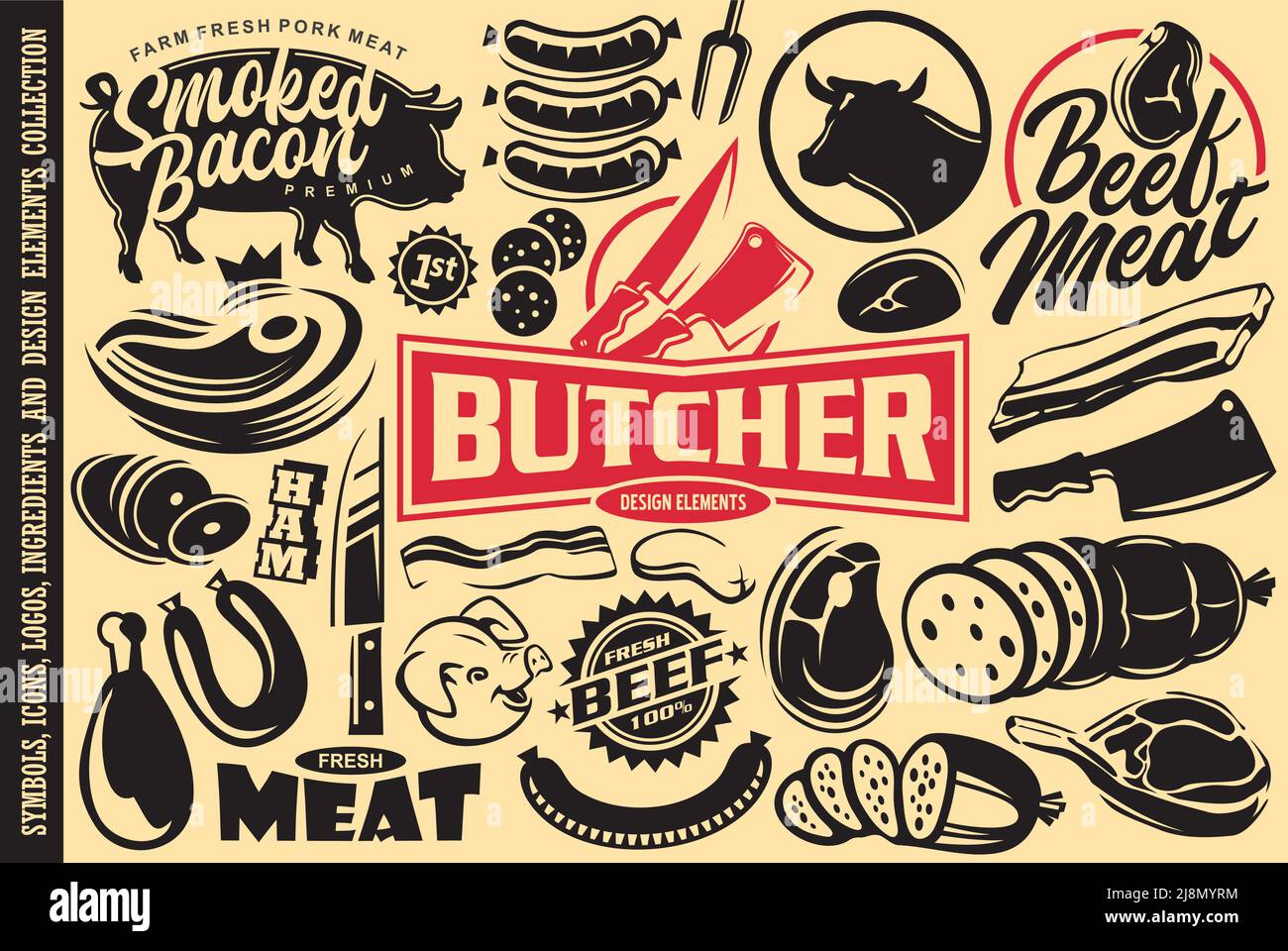 Butchery shop collection of signs, symbols, logos, icons,emblems ...