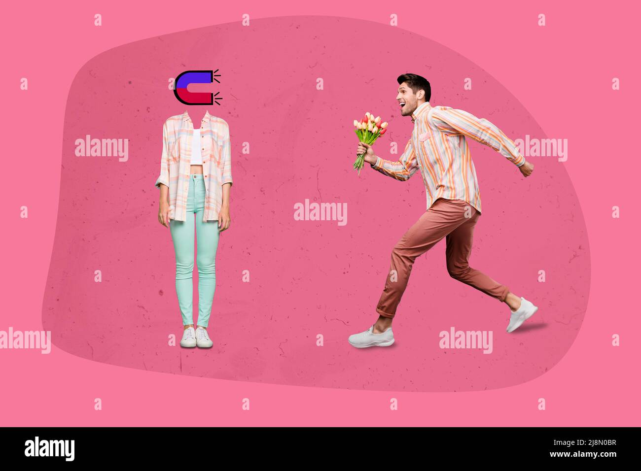 Creative 3d photo artwork graphics collage of young funny guy hurrying ...