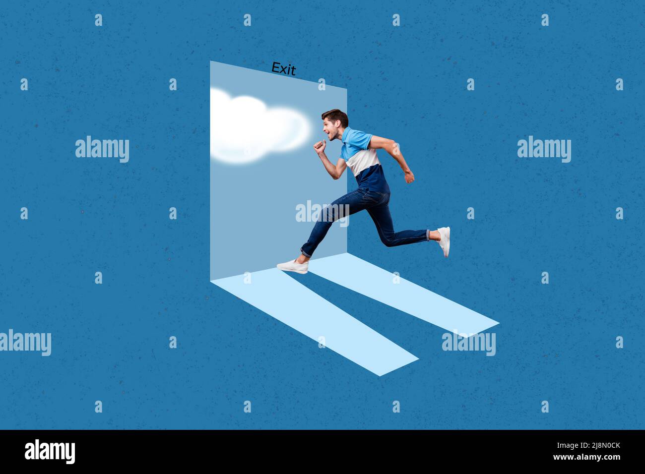 Full body profile side collage photo of energetic man pursue dreams ...