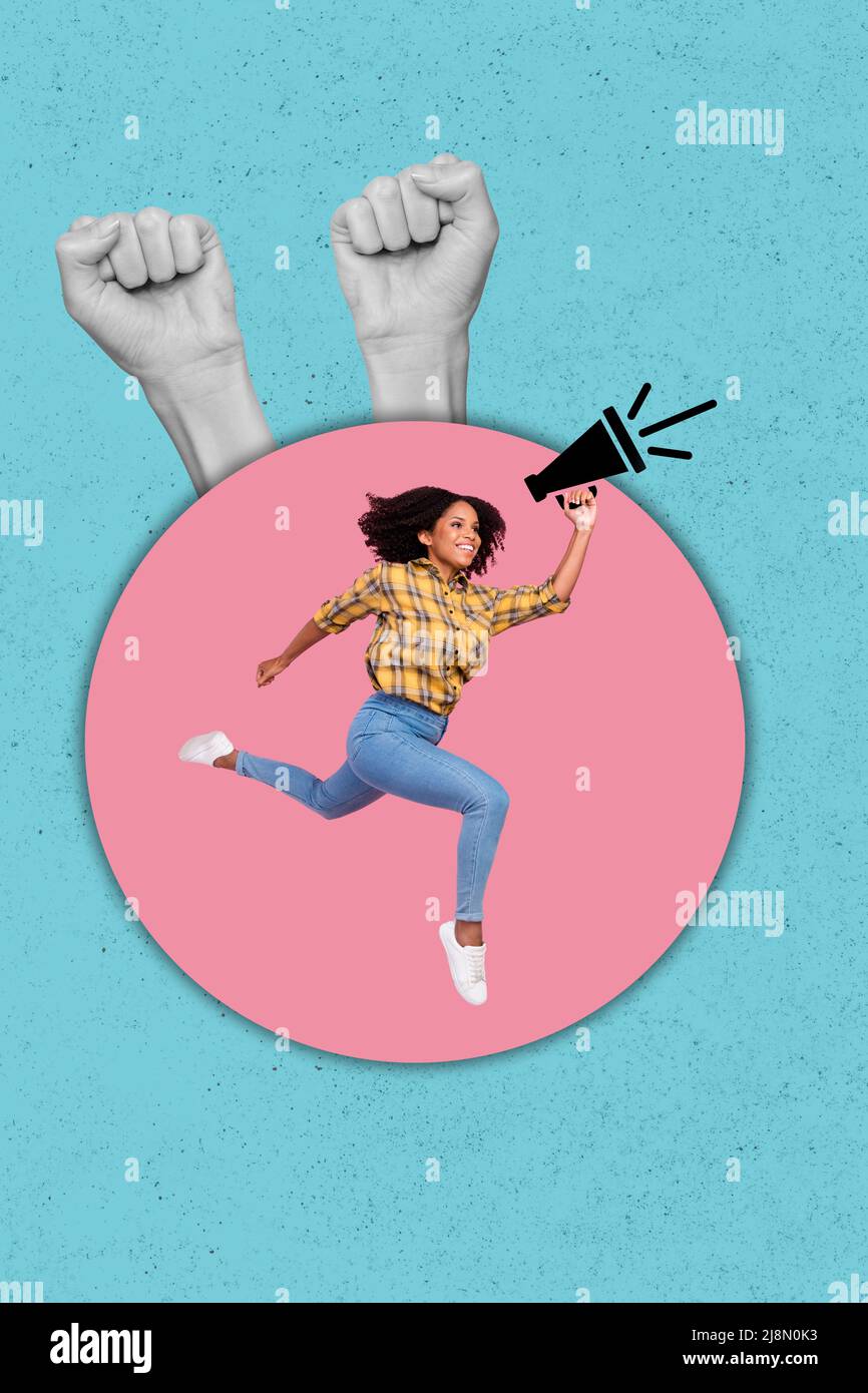 Full body collage photo of energetic active lifestyle woman defend ...