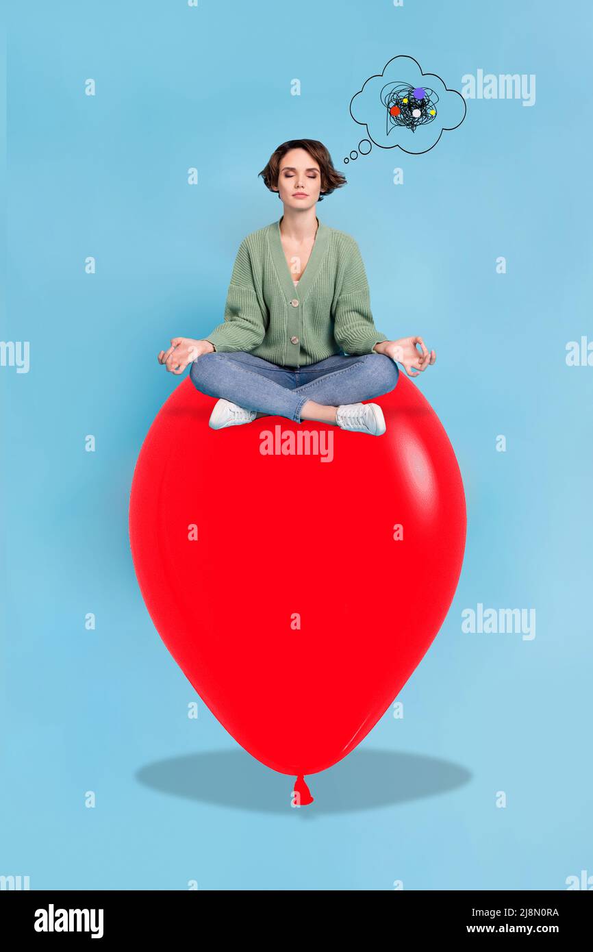 Artwork 3d magazine collage of peaceful lady sitting big red helium ...