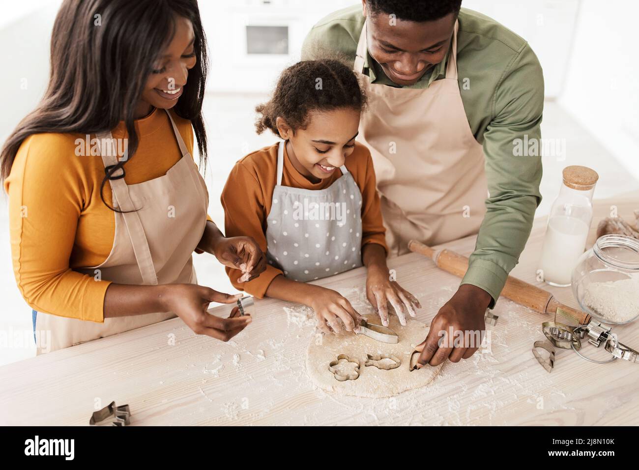 Black Family Using Baking Forms Making Cookies In Kitchen Stock Photo ...