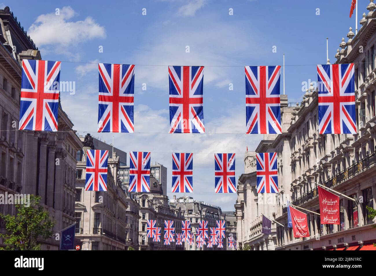 London, UK. 17th May 2022. Union Jack flags decorate Regent Street for ...